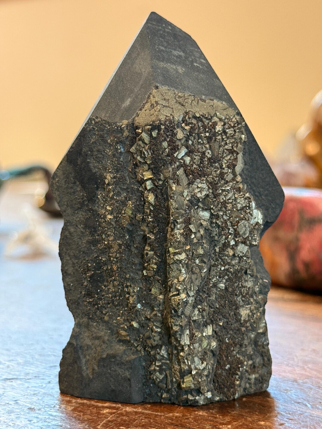 Shungite With Pyrite Crystal Point | 3.8" Tall, 8.4oz | Raw Tower for ...