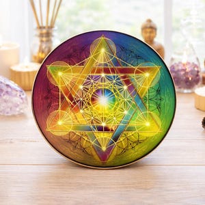 Rainbow Metatron's Cube Energy Disc | 3-inch Glass Suncatcher | Sacred ...