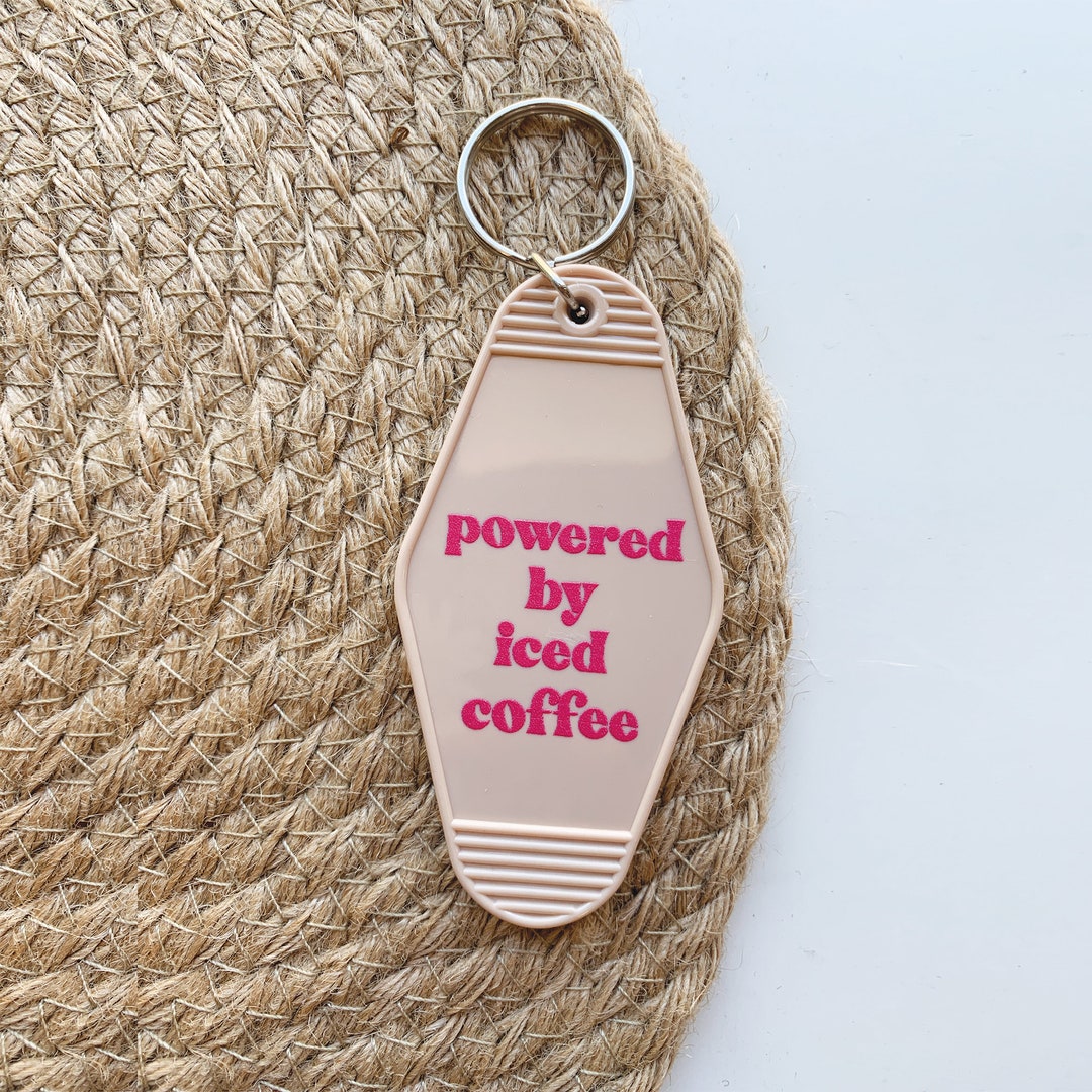 Powered by Iced Coffee Keychain, Iced Coffee Motel Keychain, Coffee ...