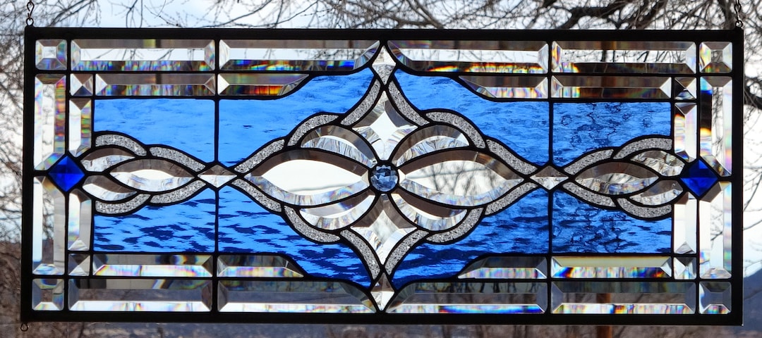 Stained Glass Transom Window HANGING 29 1/2 X 13 Including Hooks - Etsy