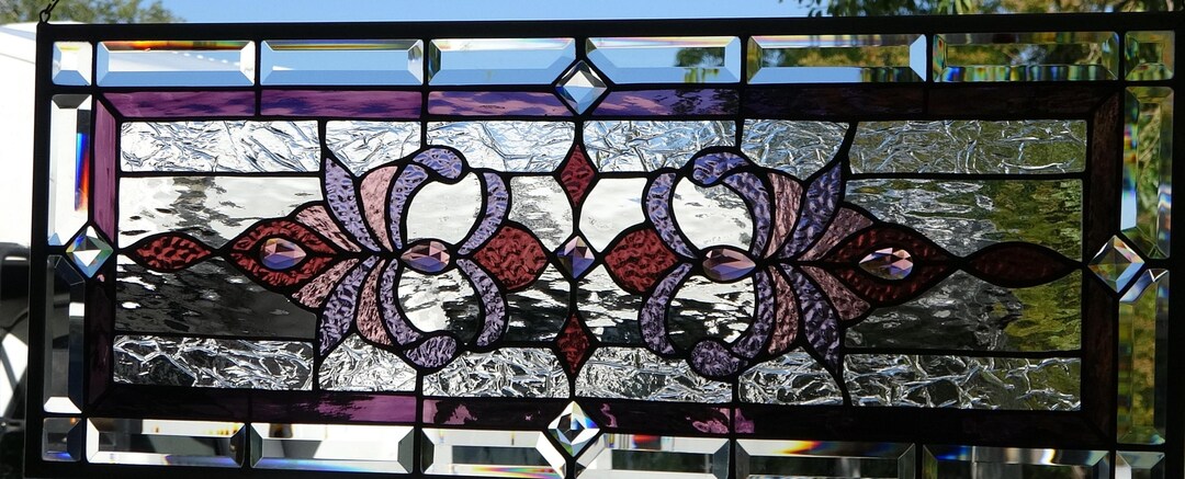 Stained Glass Transom Window Hanging 33 X 13 3/4 Including Hooks - Etsy