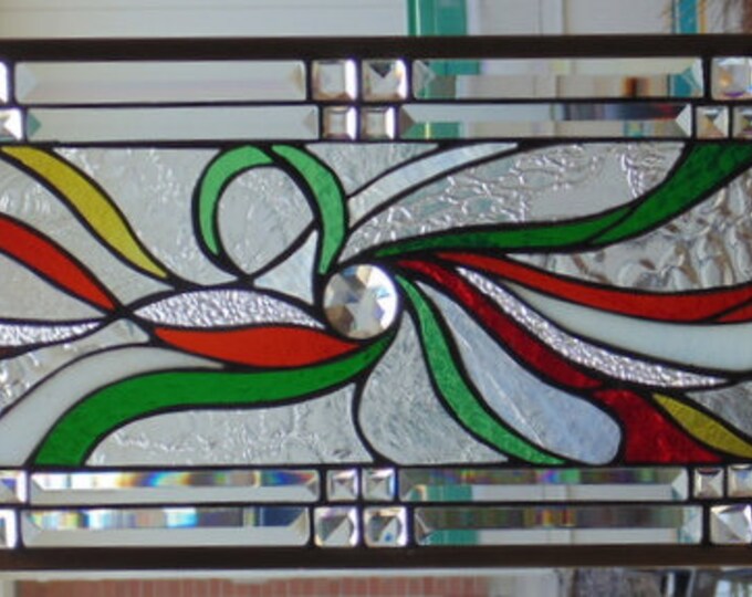 Stained Glass Window Hanging Abstract 33 X 11 Polished Brass Border - Etsy