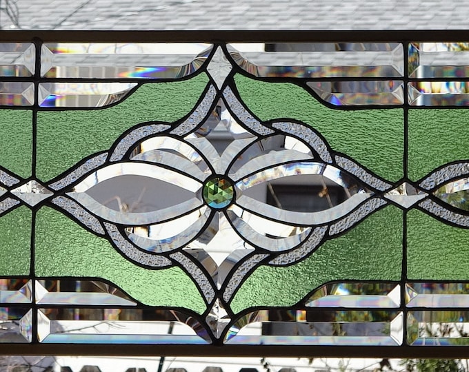 Stained Glass Transom Window Hanging 29 1/2 X 13 INCLUDING HOOKS BRASS ...