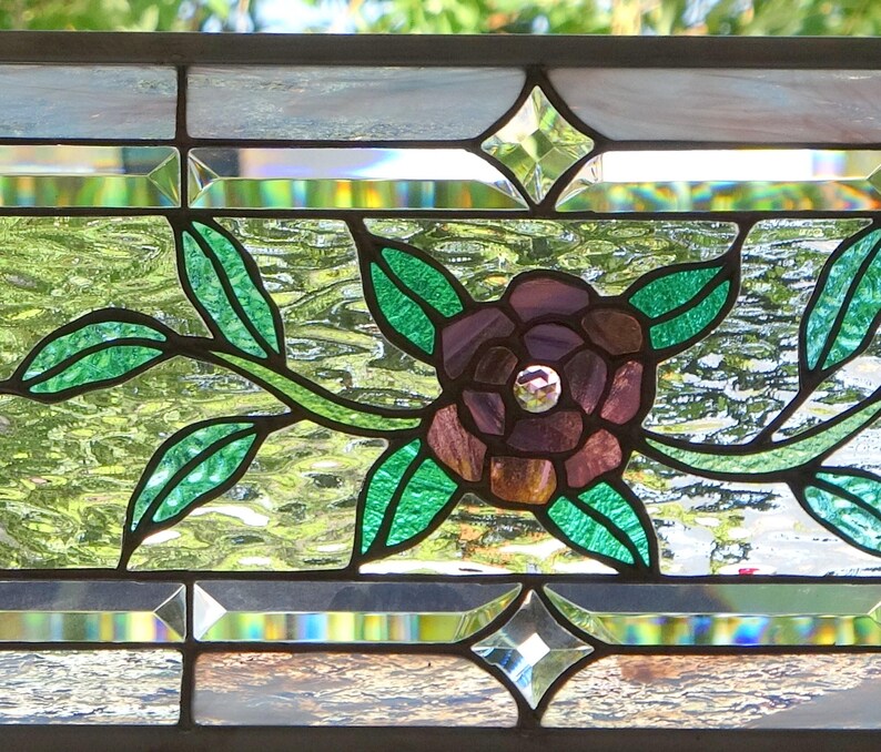 Stained Glass Transom Window HANGING 29 1/2 X 11 3/4 Including Hooks - Etsy