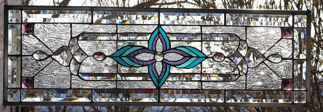 Stained Glass Transom Window HANGING 32 1/2 X 11 1/2 Including Hooks - Etsy