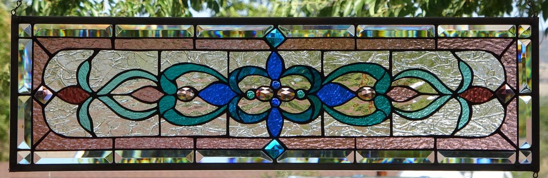 Stained Glass Transom Window HANGING 33 X 10 1/2 Including Hooks - Etsy