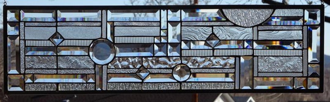 Stained Glass Transom Window Hanging Abstract 36 1/4 X 11 Incl Hooks - Etsy