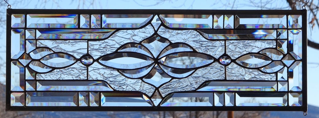 Stained Glass Transom Window Hanging 28 3/4 X 10 1/2 Including Hooks - Etsy