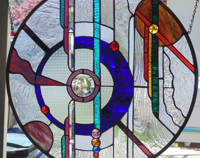 Colorful Abstract Stained Glass Window Hanging - Etsy