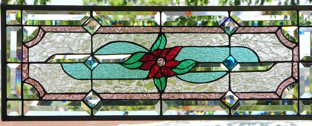 Stained Glass Transom Window Hanging 28 X 11 Including Hooks - Etsy