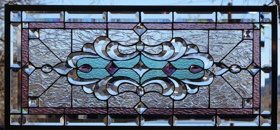 Stained Glass Transom Window Hanging 32 1/4 X 15 3/4 Including Hooks - Etsy