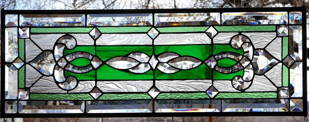 Stained Glass Transom Window HANGING 32 X 12 1/2 Including Hooks - Etsy