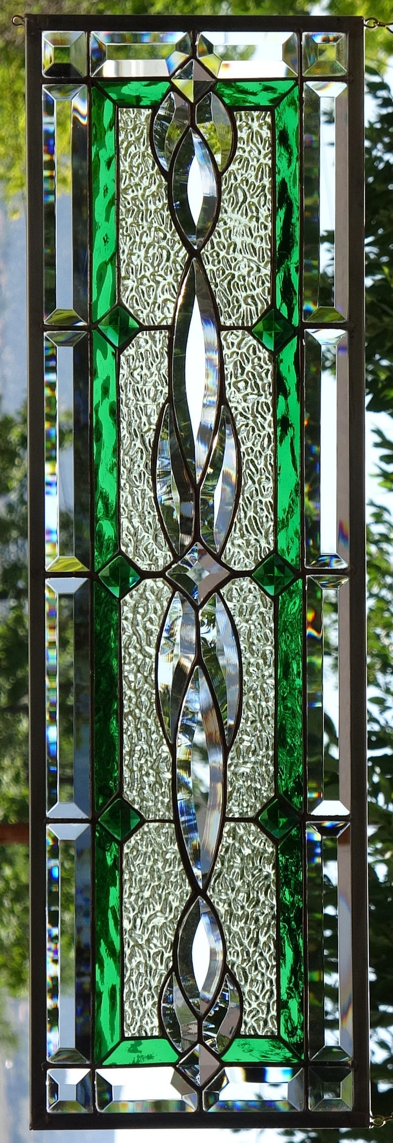 Stained Glass Transom Window HANGING 32 X 10 1/2 Including Hooks - Etsy