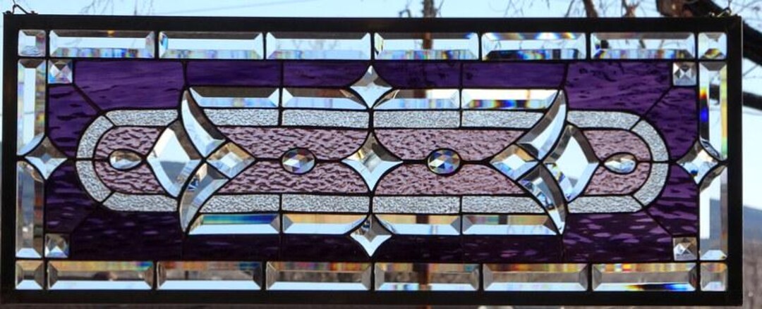 Stained Glass Transom Window Hanging 34 1/2 X 14 1/2 Including Hooks - Etsy