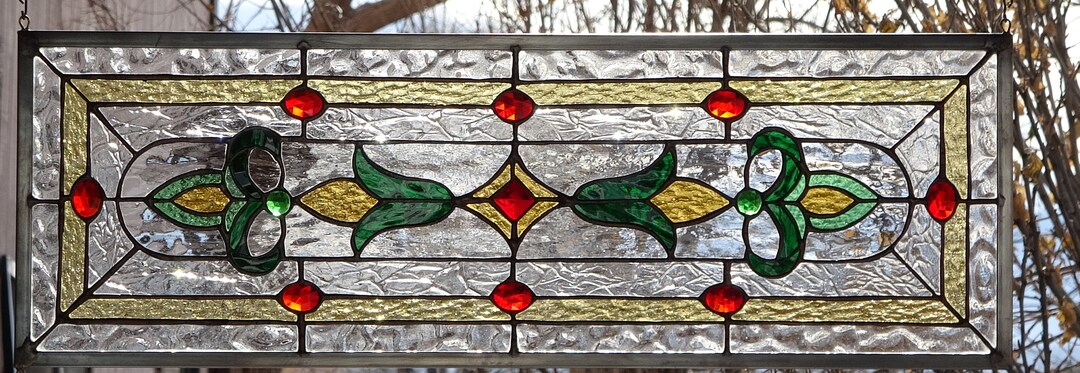 Stained Glass Transom Window HANGING 30 1/8 X 11 1/8 Including Hooks - Etsy