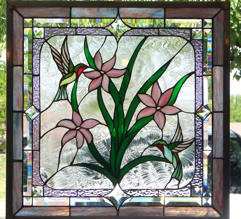 Beautiful Stained Glass Window Hanging 24 X 14 1/2 Including Hooks - Etsy