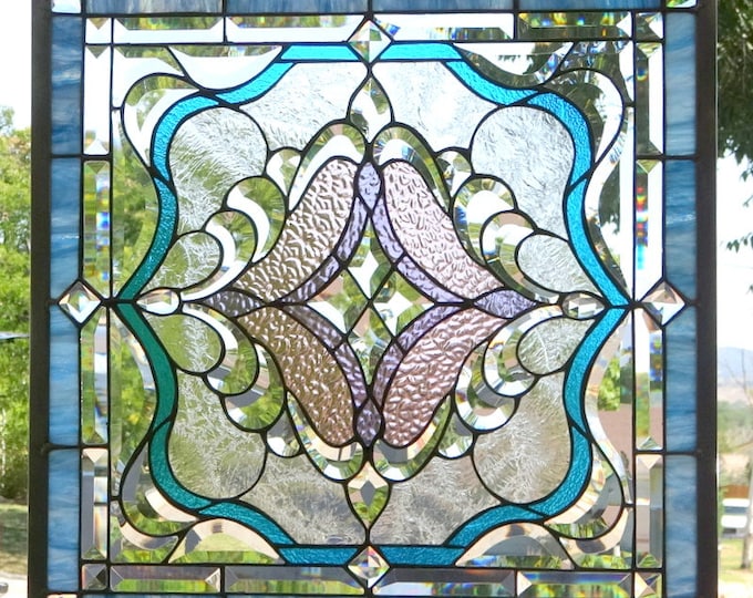 Stained Glass Window Hanging 24 1/2 X 24 1/2 Including Hooks - Etsy