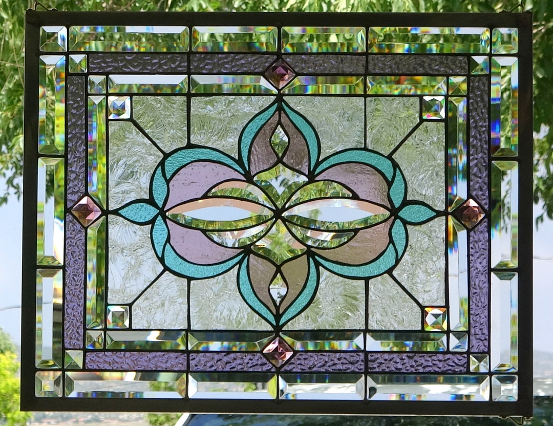 Stained Glass Transom Window Hanging 25 X 21 Including Hooks - Etsy