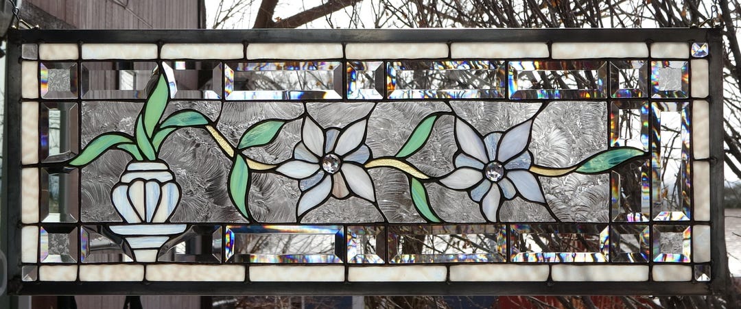 Stained Glass Transom Window Hanging 36 X 14 Including Hooks - Etsy