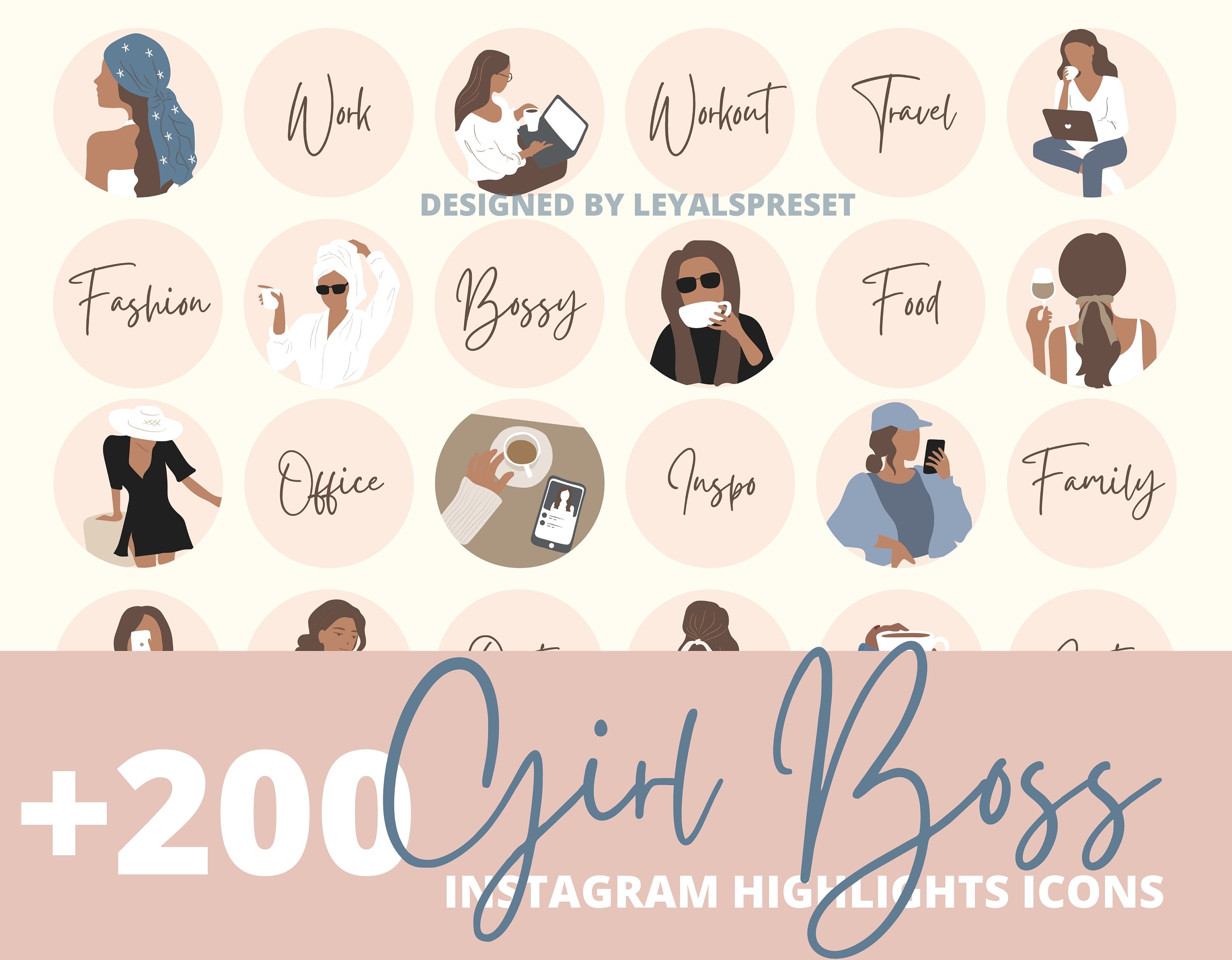 200 Girl Boss Instagram Story Highlights Trendy Fashion Illustration IG ...