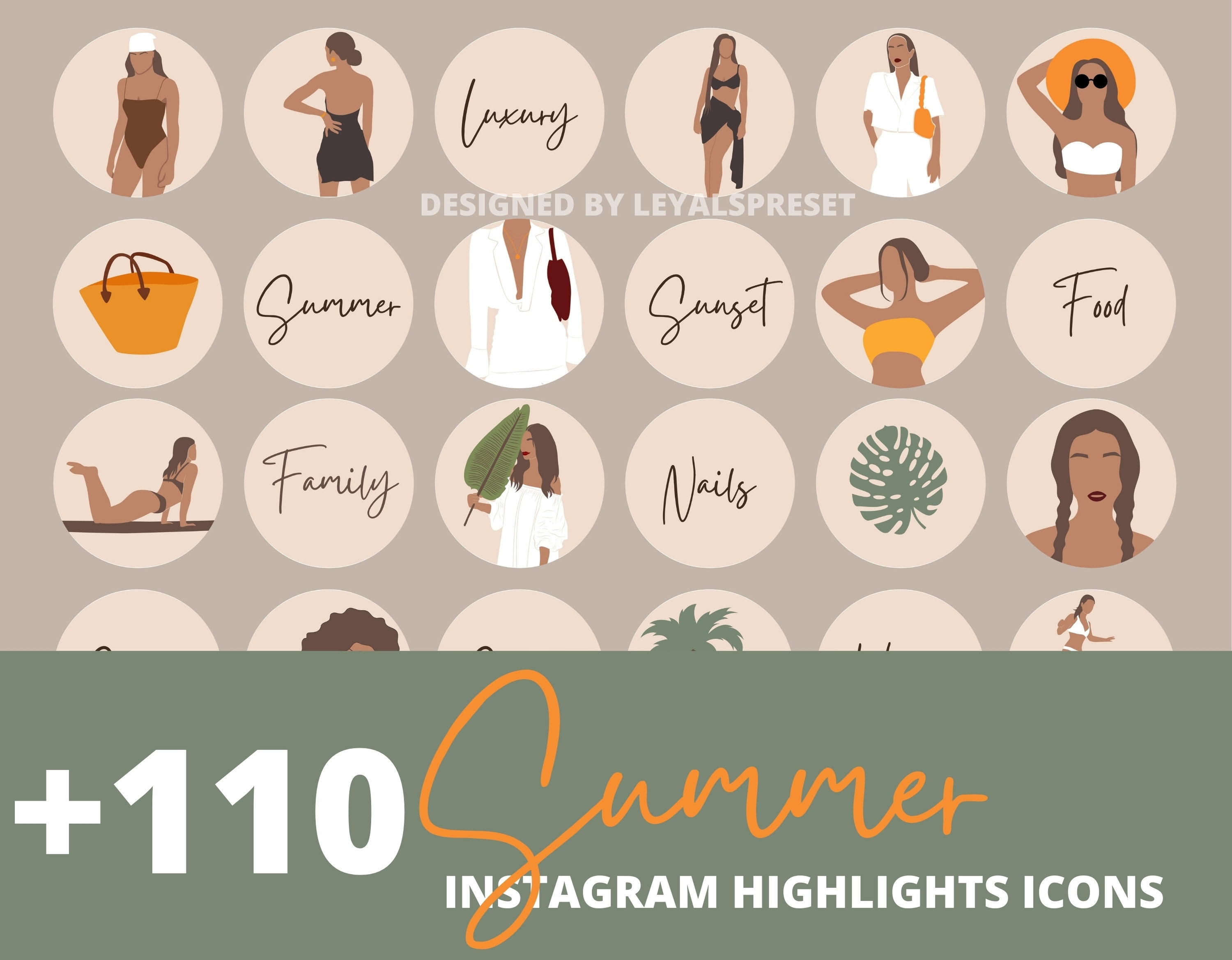 110 Summer Instagram Story Highlights Trendy Fashion Illustration IG ...