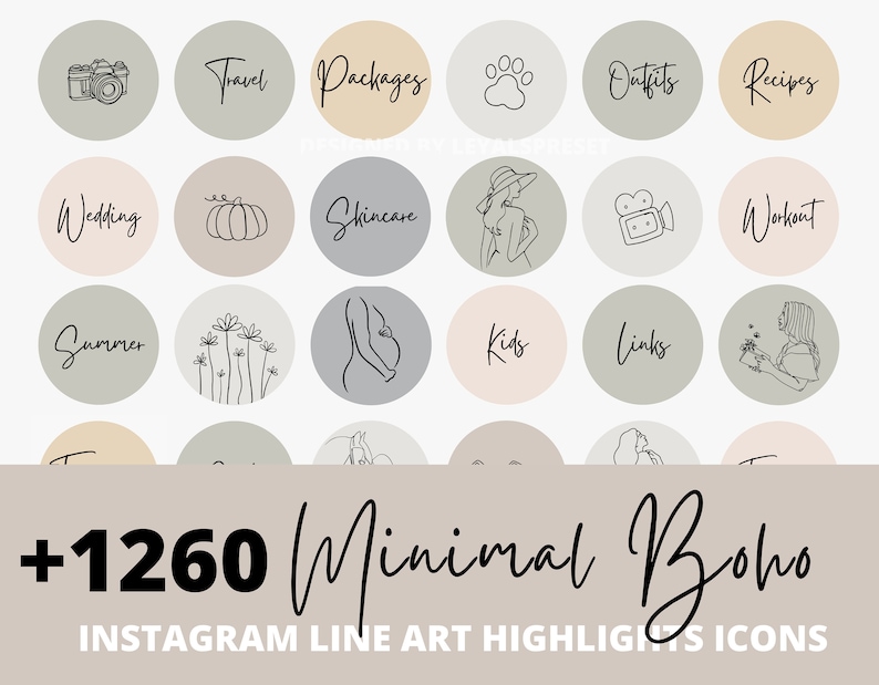 1260 Minimal Boho Line Art Instagram Highlight Covers, Minimalist ...