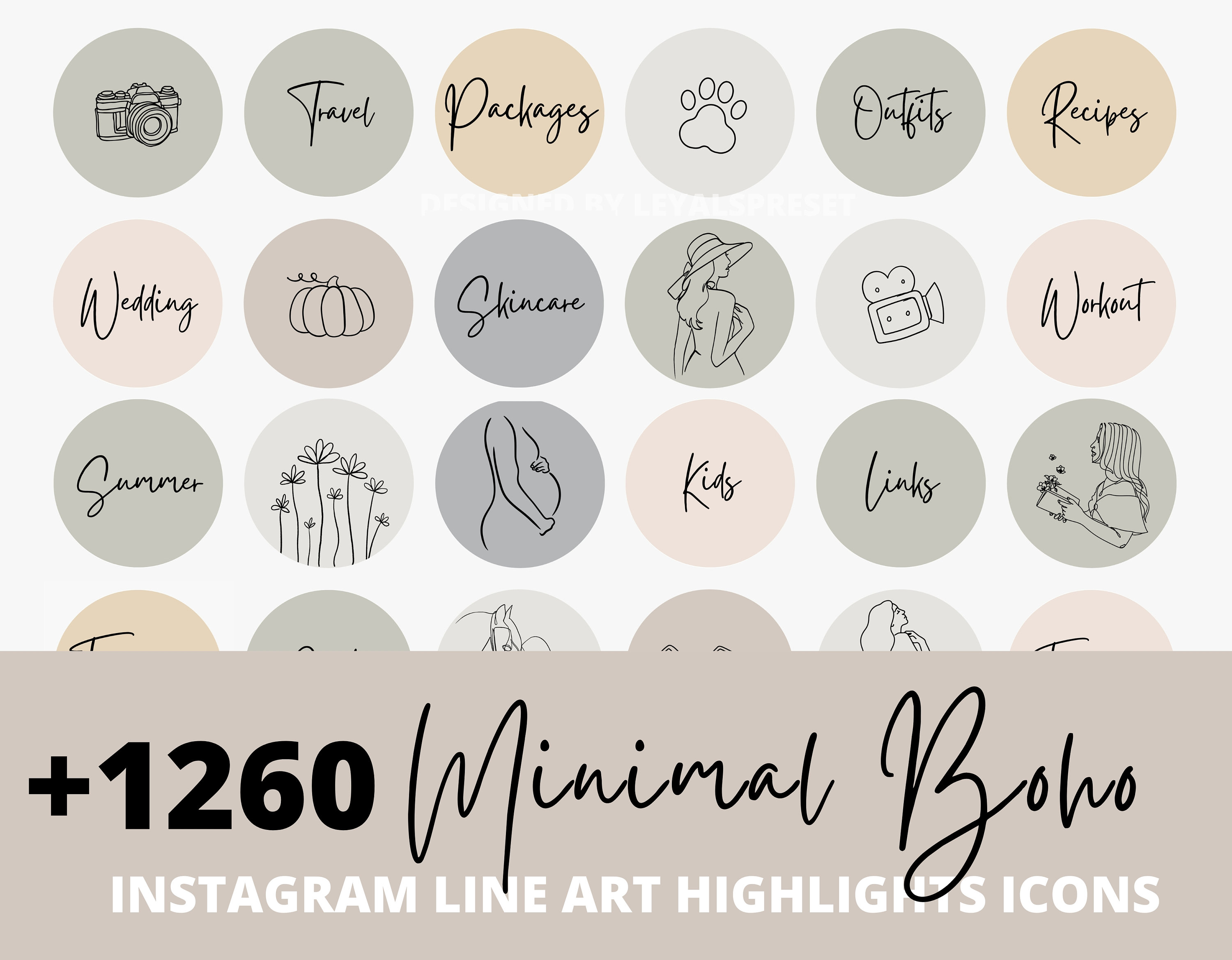 1260+ Minimal Boho Line Art Instagram Highlight Covers, Minimalist ...