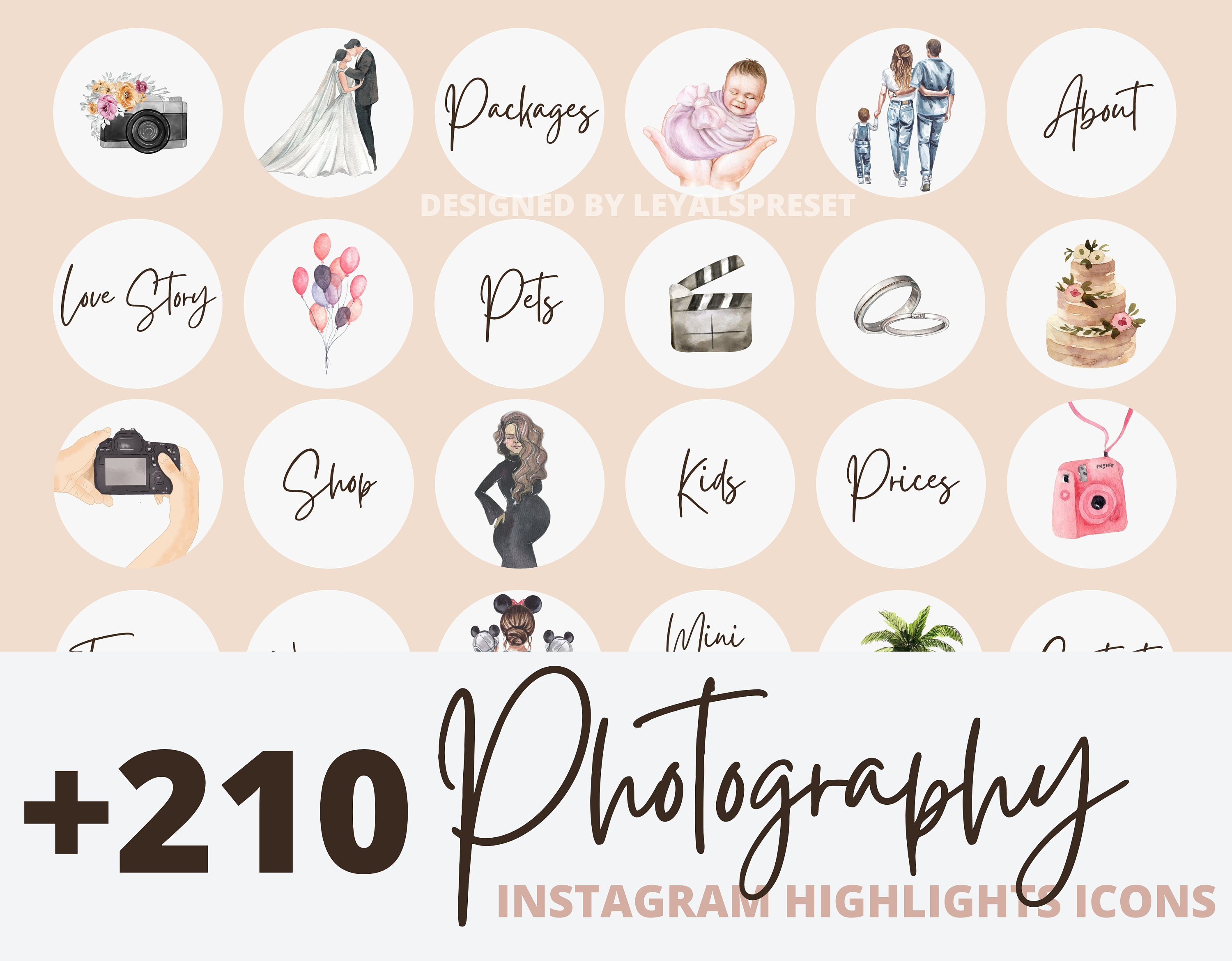 210 Photography Instagram Story Highlight Cover Icons, Hand-drawn Water ...