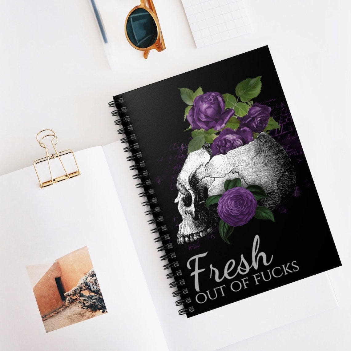 Fresh Out of Fucks Notebook, Purple Floral Skull Journals, Skull Notebooks, Lined Journals ...