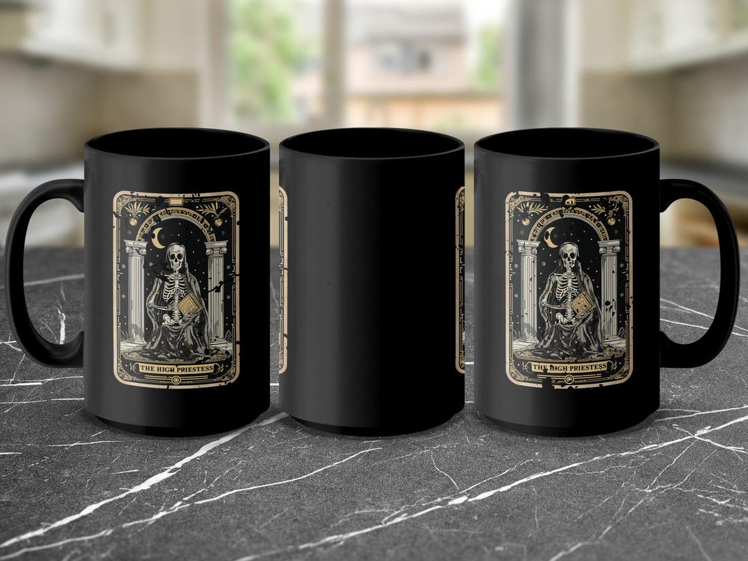 Gothic Skeleton Tarot Mug: the High Priestess, Occult Coffee Cup - Etsy