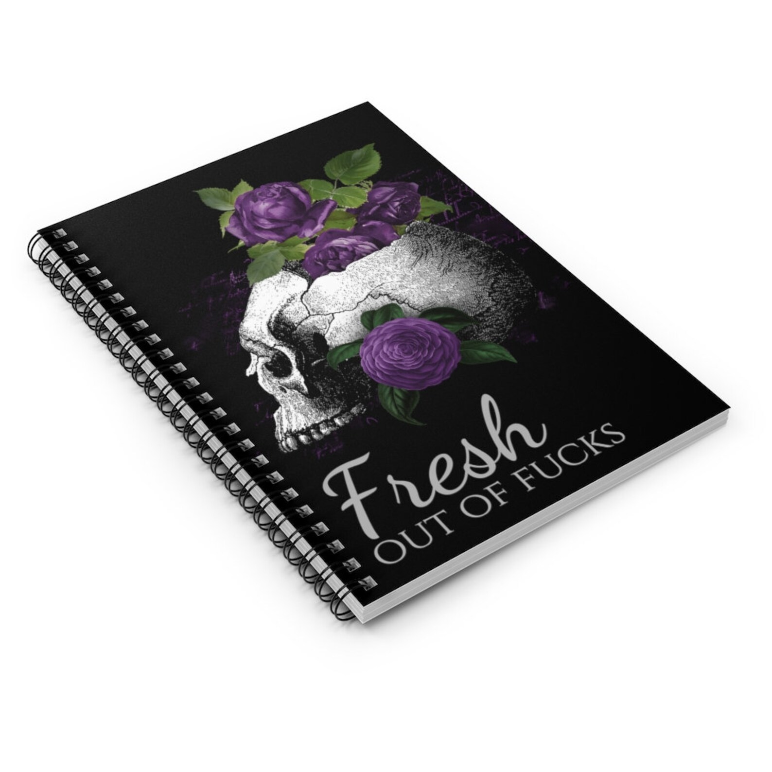 Fresh Out of Fucks Notebook, Purple Floral Skull Journals, Skull Notebooks, Lined Journals ...