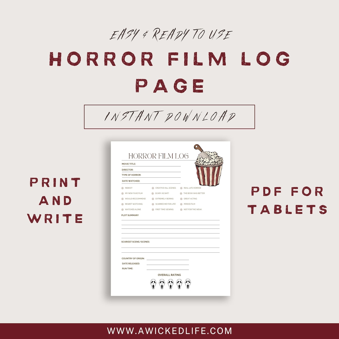 Horror Film Log Sheets, Digital Download, for the Horror Fan - Etsy