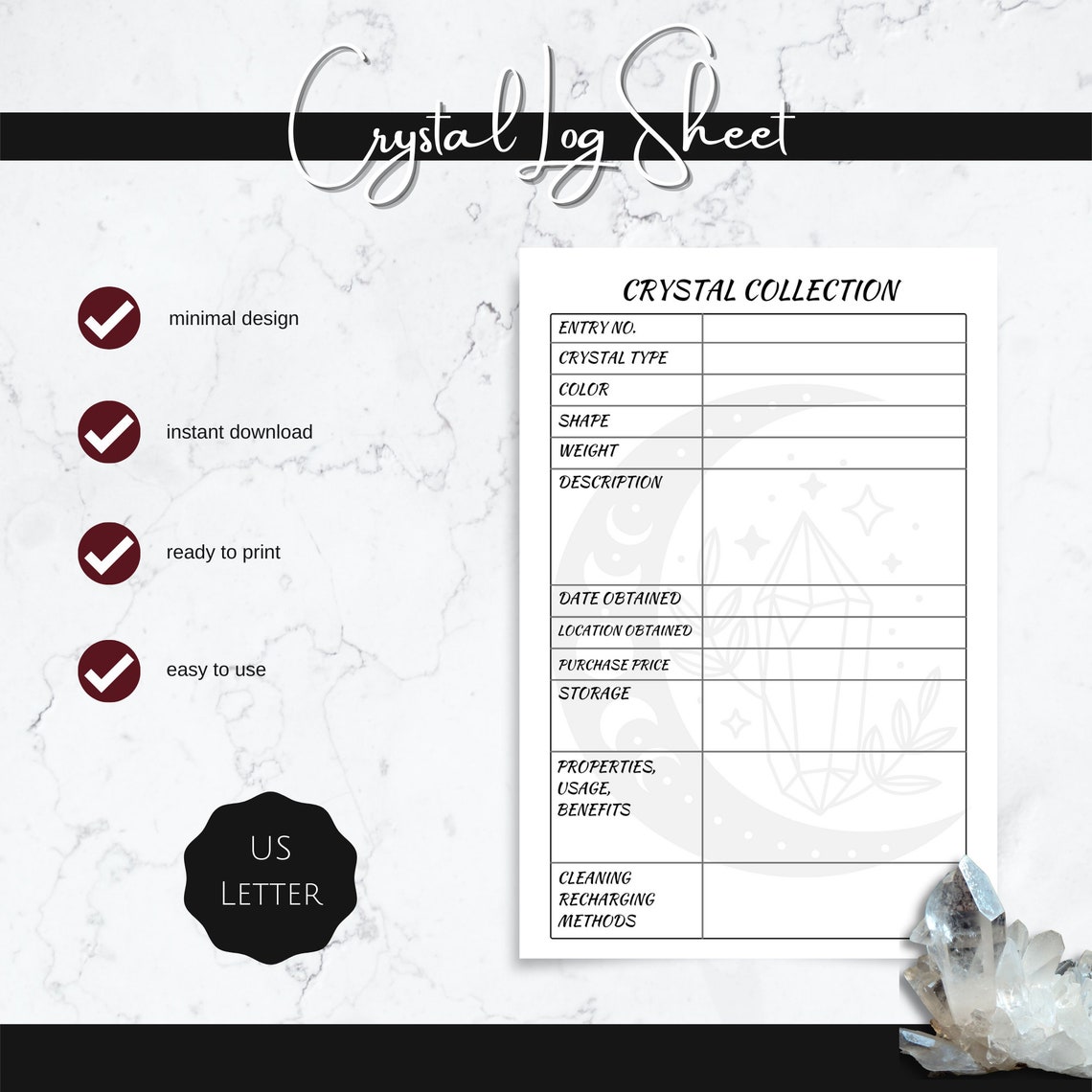 Crystal Collection Log Sheet: Printable Tracker (letter PDF) - Etsy