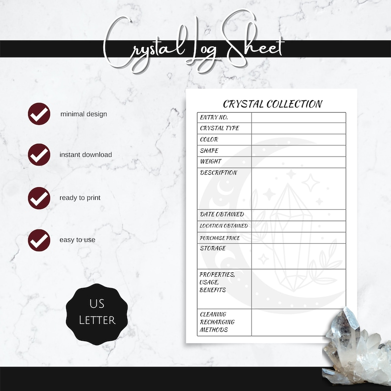 Crystal Collection Log Sheet: Printable Tracker (letter PDF) - Etsy