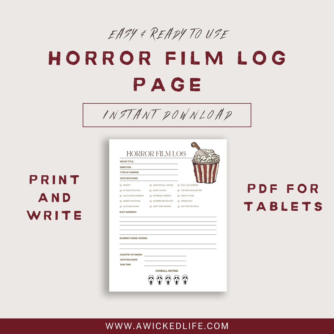 Horror Film Log Sheets, Digital Download, for the Horror Fan - Etsy