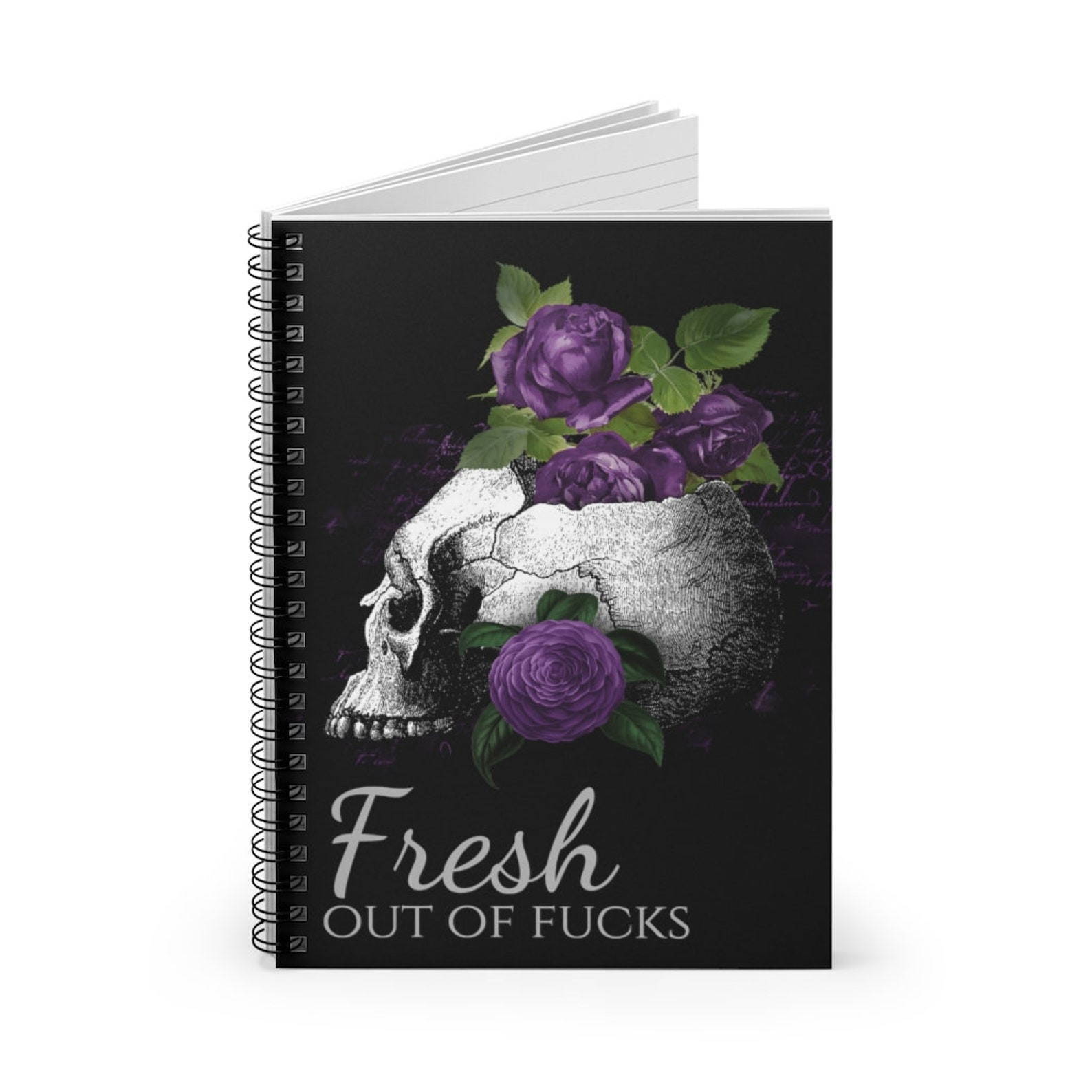 Fresh Out of Fucks Notebook, Purple Floral Skull Journals, Skull Notebooks, Lined Journals ...