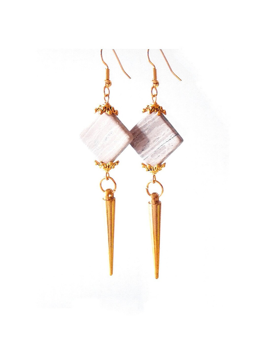 Gray Marble Gold Spike Dangle Gemstone Statement Earrings - Etsy