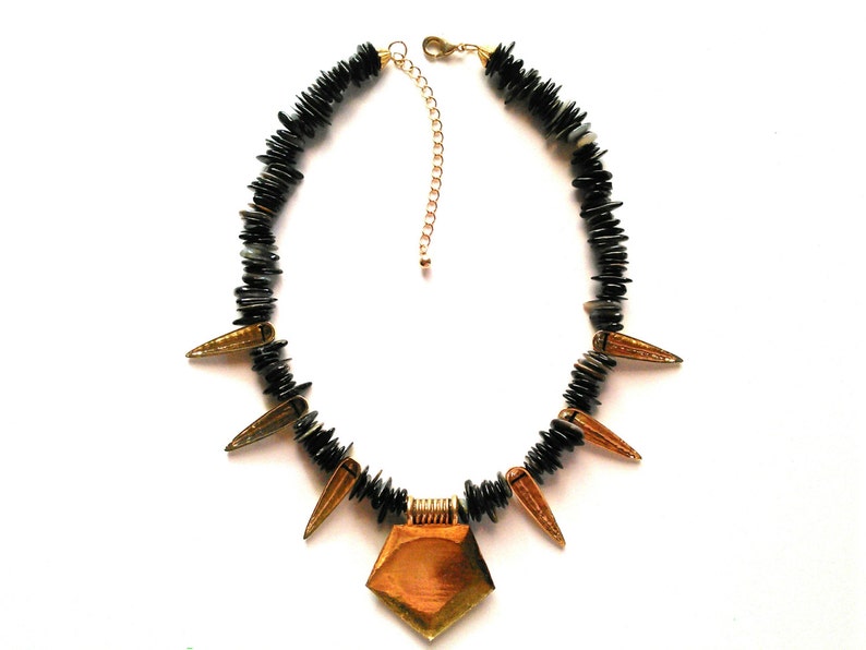 Black Lip Shell Gold Spike Copper Pendant Bold Bib Statement - Etsy