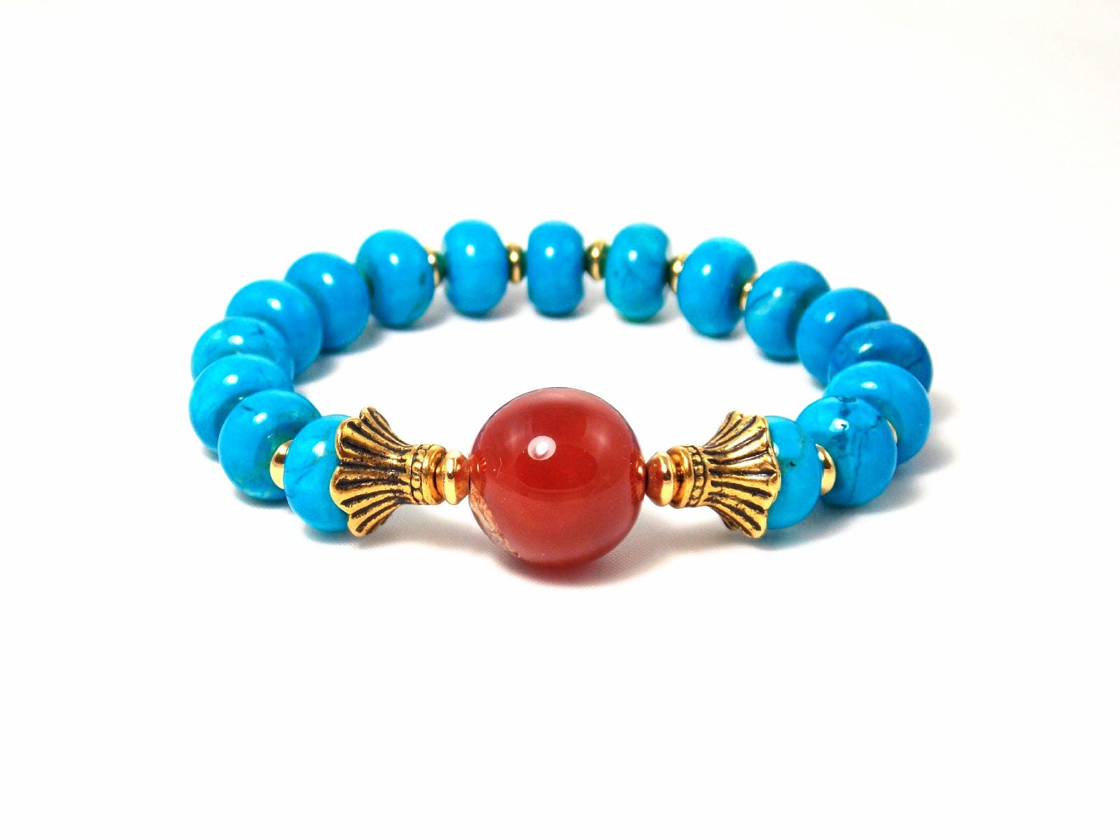 Blue Howlite Orange Agate Gold Plated Beaded Gemstone - Etsy