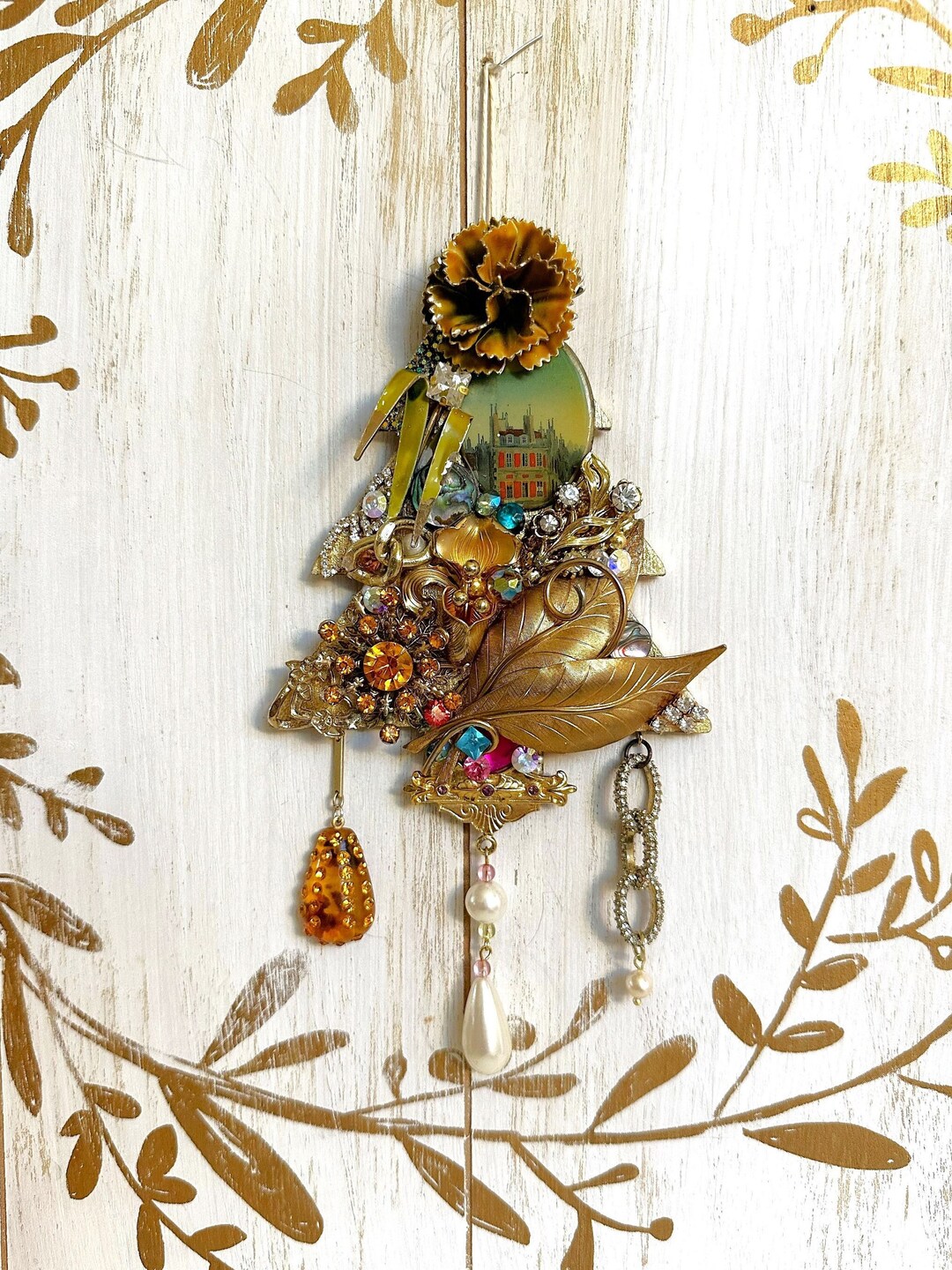 CASTLE Brooch, Vintage Jewelry Ornament, Vintage Christmas Tree, Shabby ...