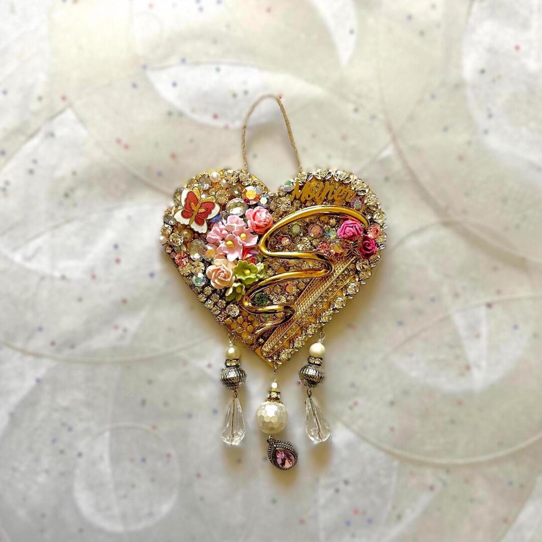 Mothers Day, Valentines Day, Jeweled Tree Ornament, Vintage Jewelry, Christmas Ornament, Gift ...