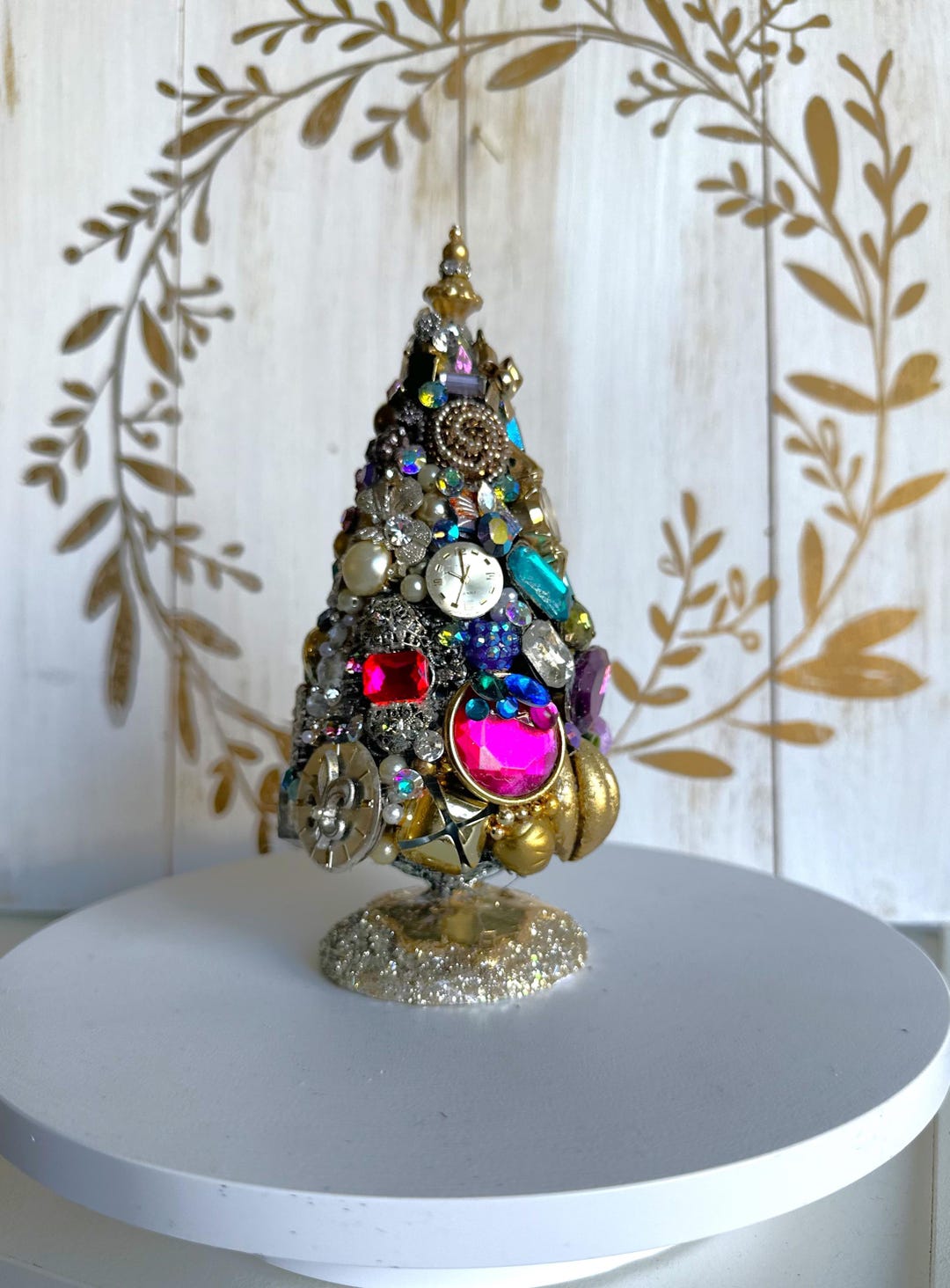 Jeweled Tree, Jewelry Art, Vintage Bottlebrush Tree, Christmas Tree ...