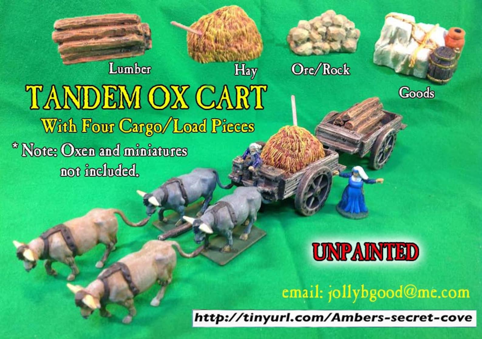 Fantasy Ox Cart Resin Tandem, 2x Unpainted Carts With Four Cargo Load ...