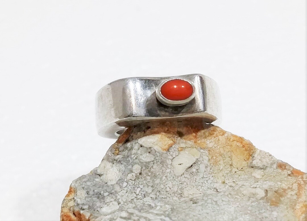 Inez & Ivan Kee Navajo Red Coral Ring, Ultra Modern Sterling Silver ...