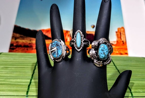 Old Pawn Silver Turquoise Ring, Edison Begay Ring, Na… - Gem