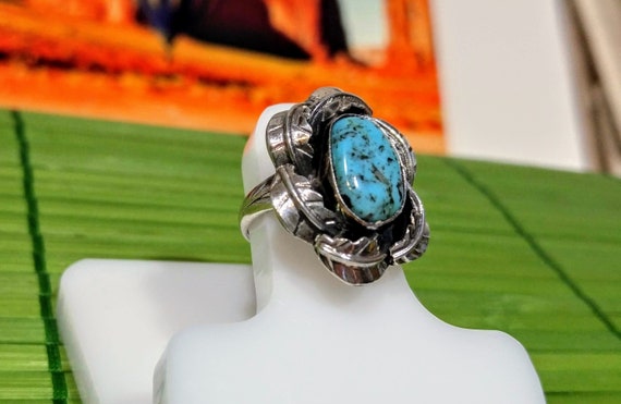 Old Pawn Silver Turquoise Ring, Edison Begay Ring, Na… - Gem
