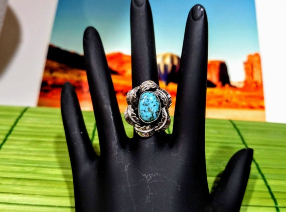Old Pawn Silver Turquoise Ring, Edison Begay Ring, Na… - Gem