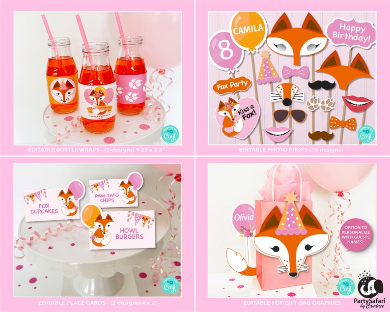 Red Fox Girl Birthday Party Package: Editable Template (instant ...