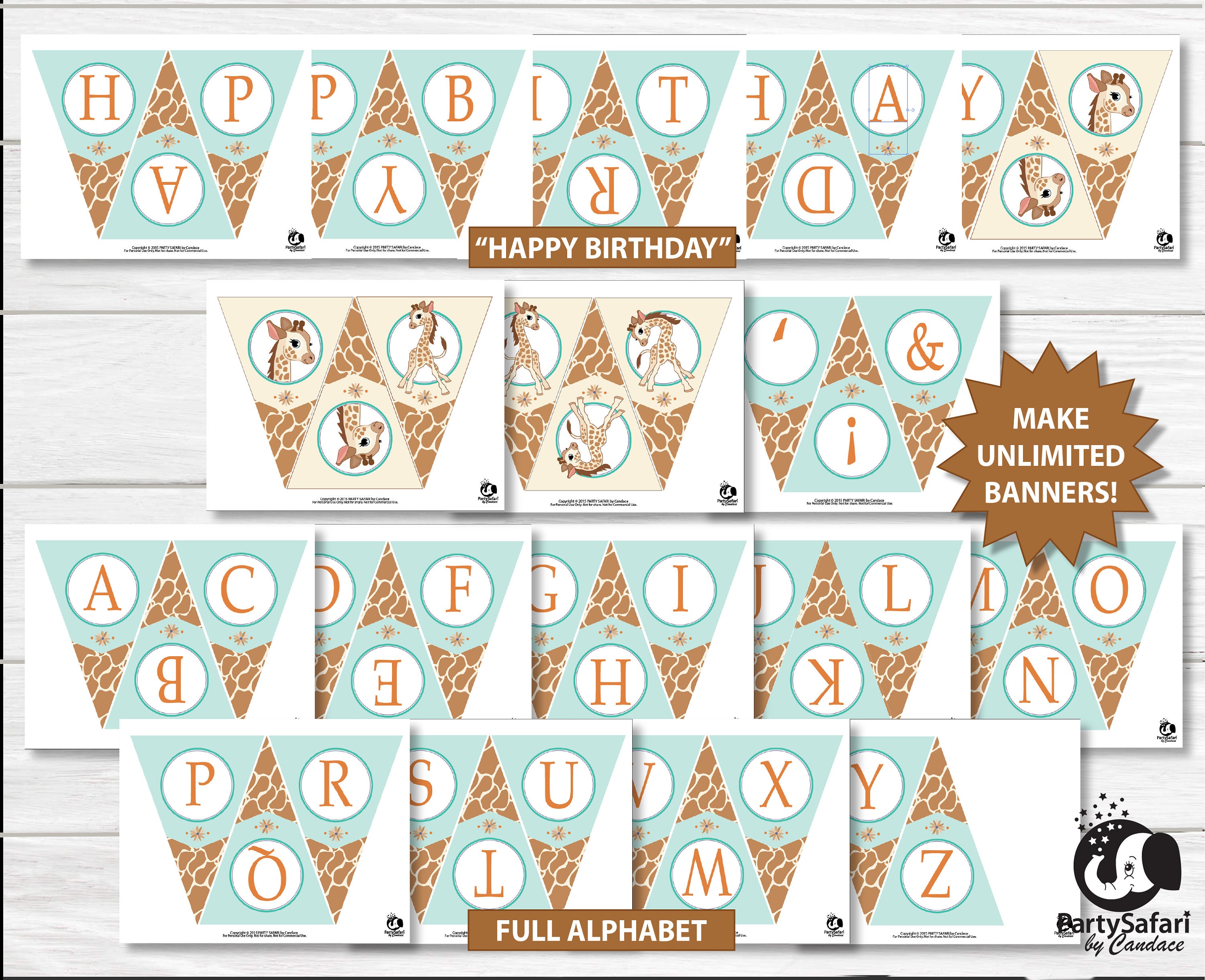 Giraffe BOY DIGITAL BIRTHDAY Banner // Giraffe Full Alphabet Banner ...