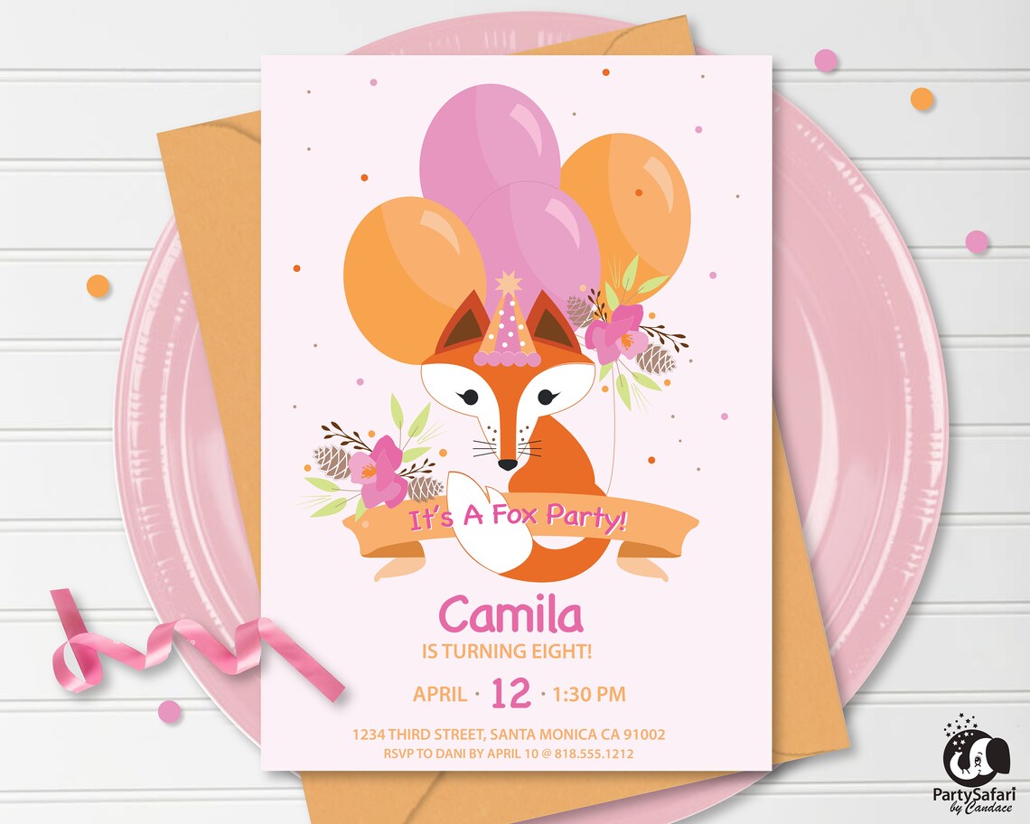 Red Fox Girl EDITABLE Birthday Party Invitation // Red Fox Invitation ...